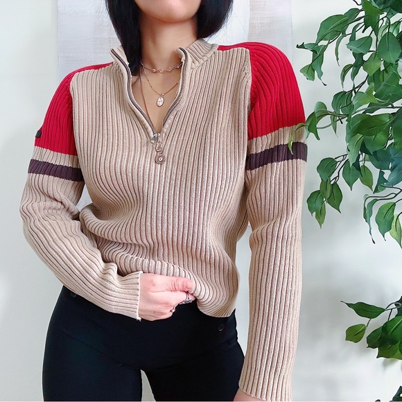 2000s | Sweaters | Awesome 0s Y2k Ribbed Quarter Zip Mock Neck Chunky ...